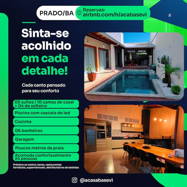 Casa 05 Suites Acomoda 24 Pessoas Confortavelmente - Prado, Brazil