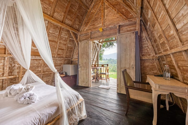 Wooden House With Rice Field View -