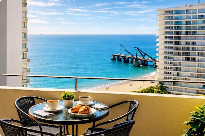 Depto. Vista Al Mar Viña •Balcón •Piscina •Parking - Viña del Mar