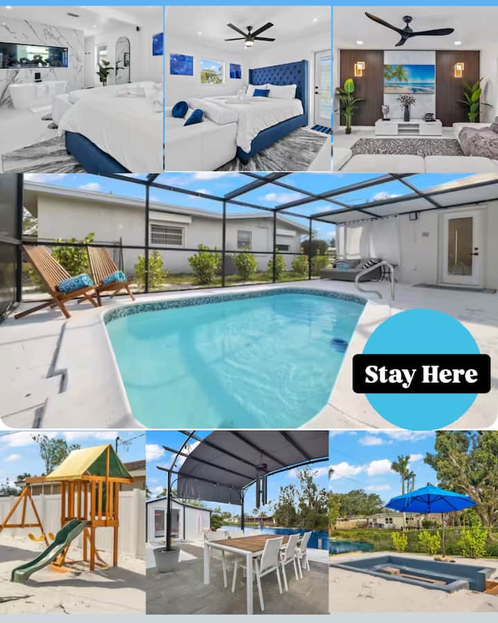 Luxury Waterfront Pool Home + Playground & Firepit - Fort Myers, FL