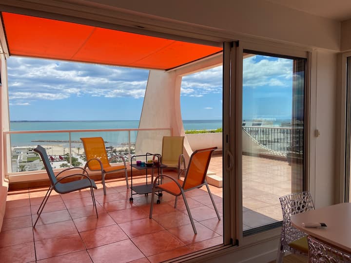 Toit Terrasse Vue Imprenable *Garage *Clim *Wifi - Le Grau-du-Roi