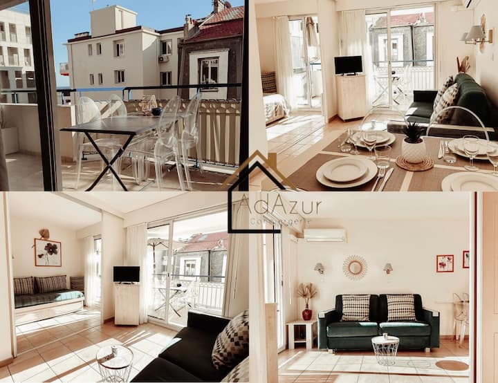 Les Rivages 2p Terrasse, Parking, Clim, 50m Plage - Menton