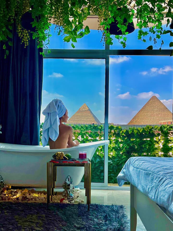 Romantic Giza Pyramids View Room, 5 Min Walk - Egyiptom