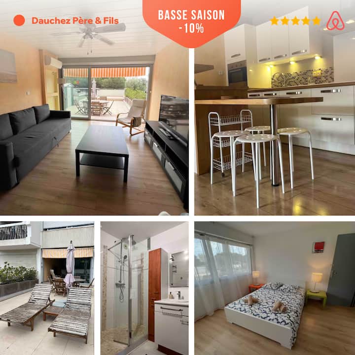 -10% F2 Carnon - Terrasse + Clim + Wifi • 4 Pers - Pérols