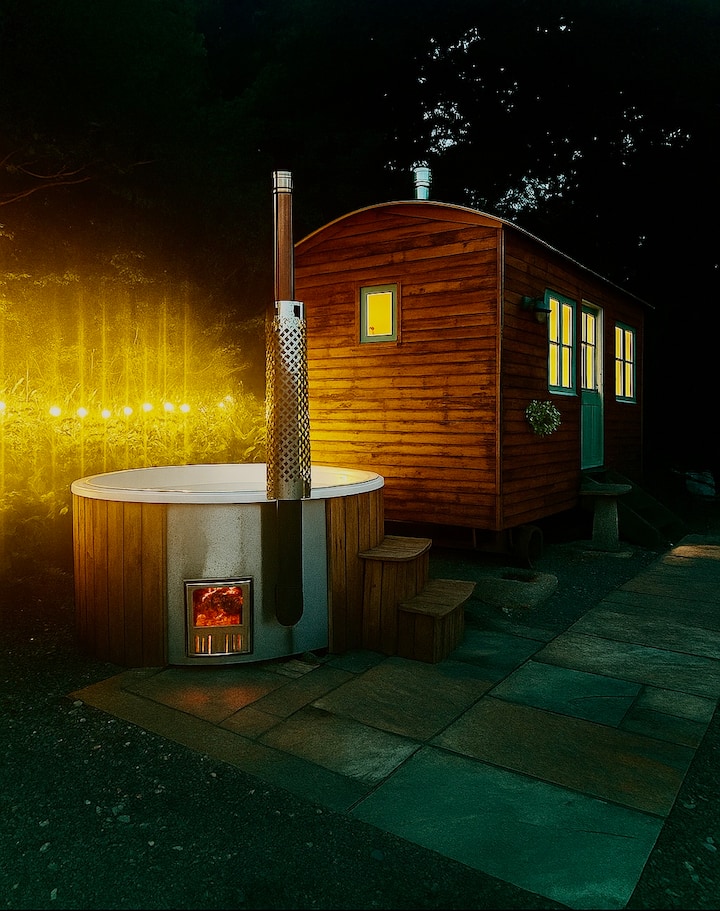 Cosy Shepheds Hut With Private Wood Fire Hot Tub - 得文