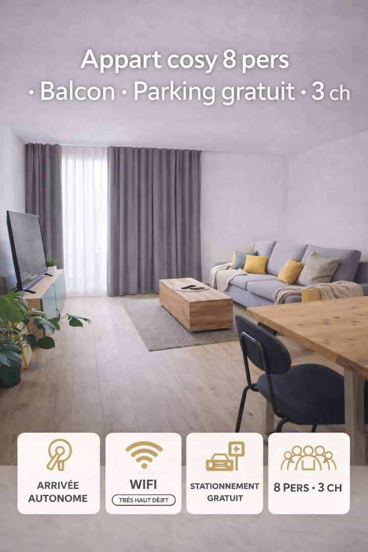 Appart Cosy 8 Pers Balcon • Parking Gratuit • 3 Ch - Mulhouse