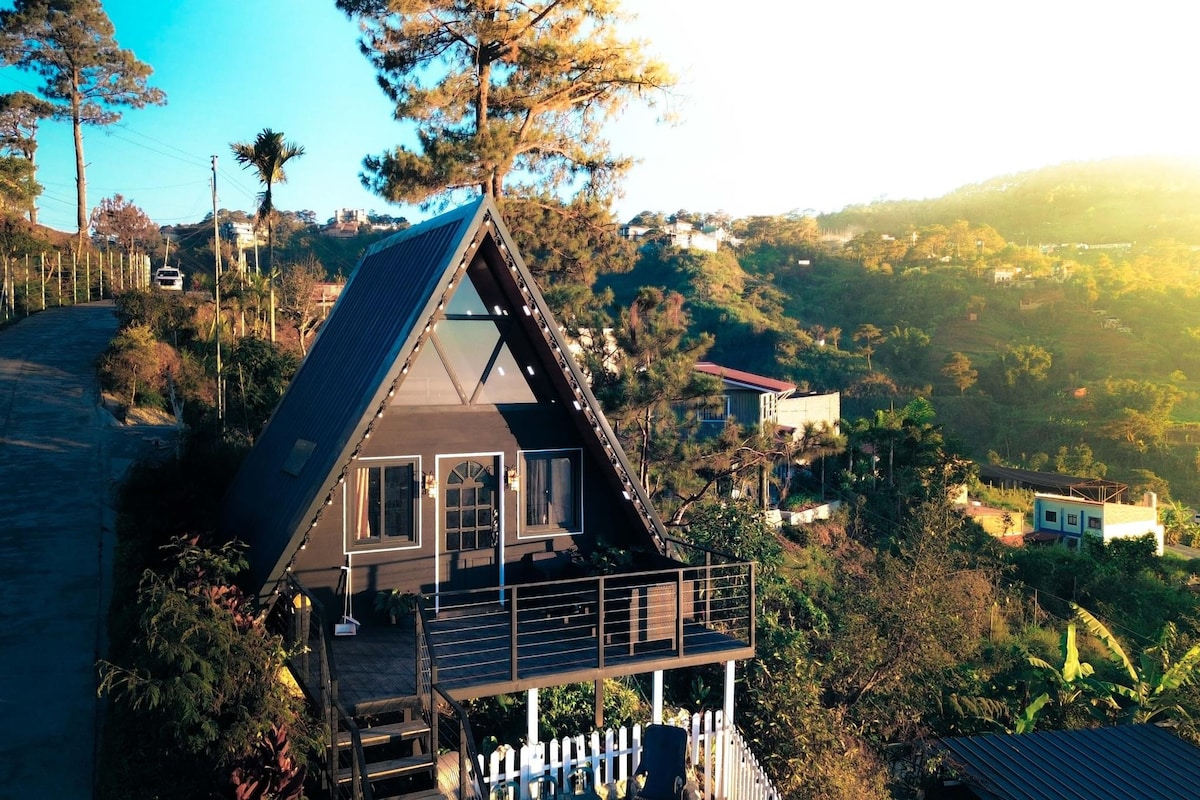 Black A-Frame Camping House /Sea of Lights View - Tiny houses for Rent ...