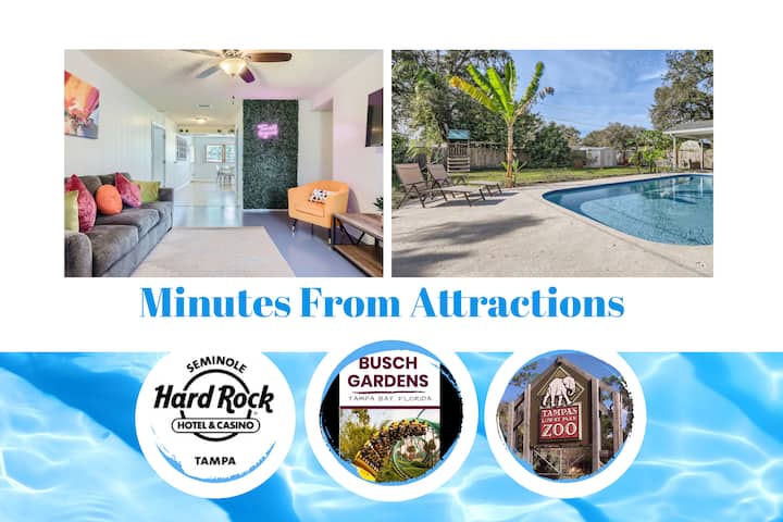 Family Spacious Tampa Pool | Games | All Is 10 Min - Tampa