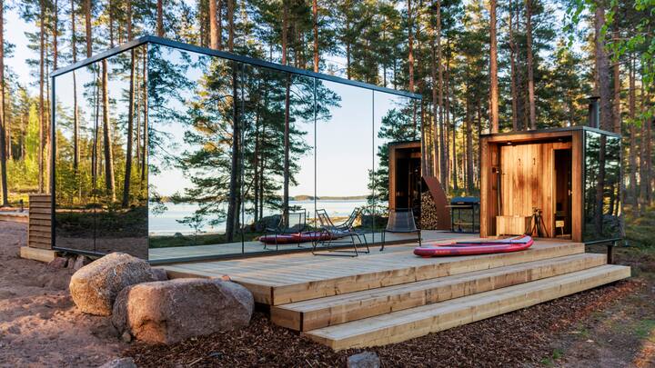 ÖÖD Mirror House At Versso- Tiiliskivi  +Sauna - Pyhtään kirkonkylä