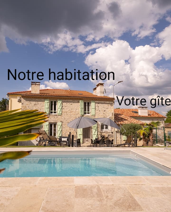 Les 2 Tilleuls - Calme, Piscine Chauffée & Jacuzzi - Casteljaloux