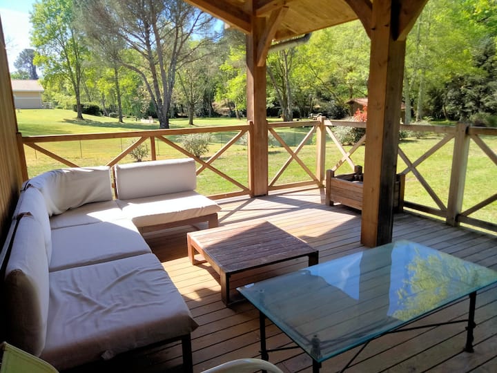 Chaleureuse Maison En Bois Avec Ruisseau Et Parc - Landes