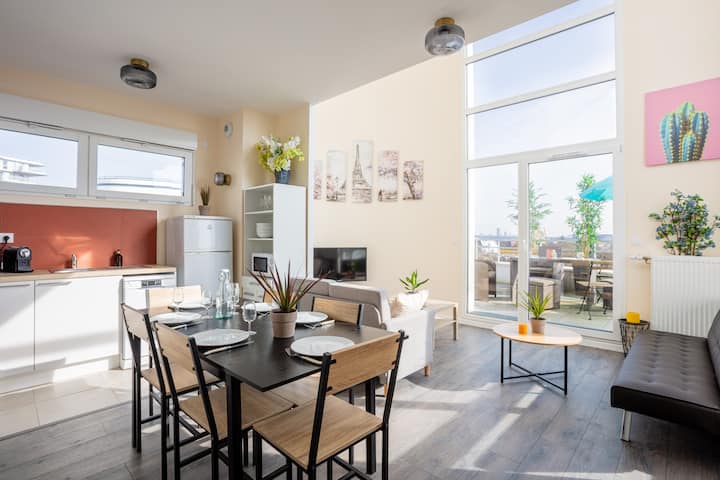 Duplex Moderne 4 Chambres, Terrasse + 2 Parking - Épinay-sur-Seine