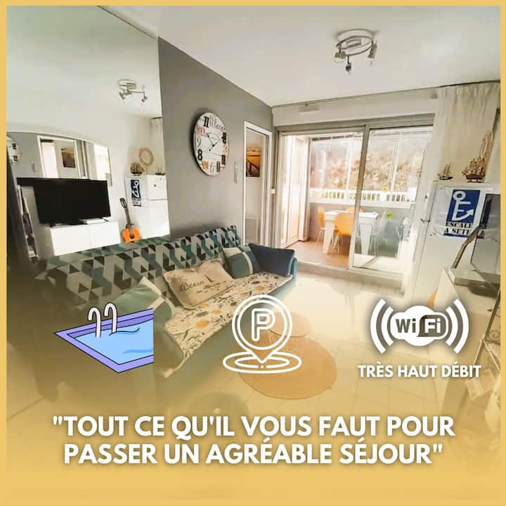Appartement 5 Personnes Piscine Parking Terrasse - Sète