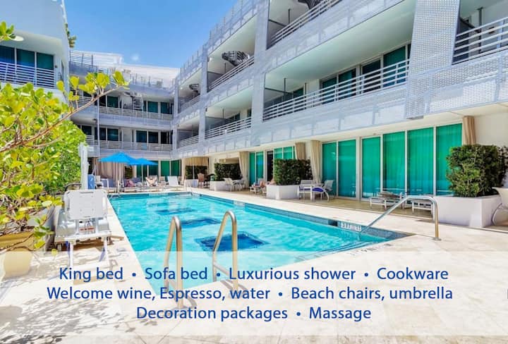 Splendid Pool Side Suite W Lanai 3 Min Wk To Beach - South Beach, FL