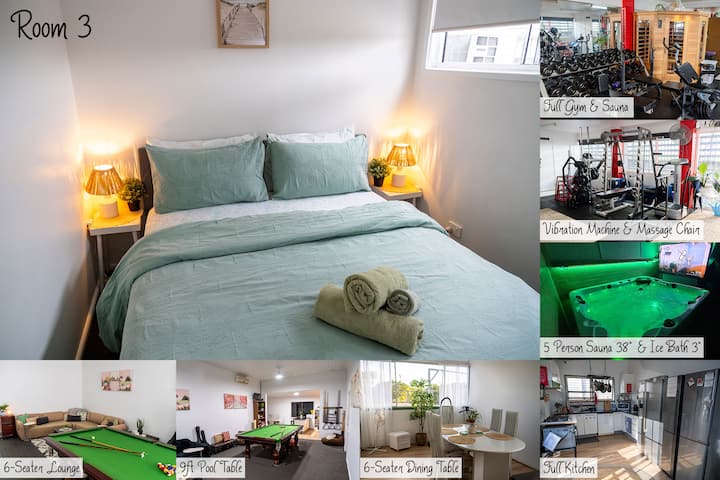 Room3 - Hot Tub, Ice Bath, Gym, Sauna & Pool Table - Brisbane