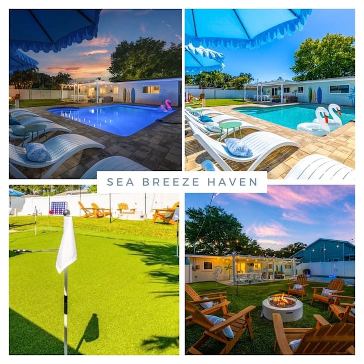 Sea Breeze Haven~htd Pool ~ Nfl~firepit ~Puttputt - 더네딘