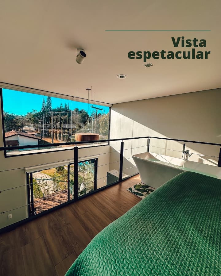 Loft Luxo |Cinema |Lareira |Banheira C/vista | Pet - Serra Negra