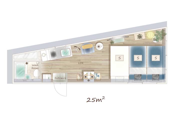 102スカイツリー1駅/浅草2駅/2024年フルリノベーション25㎡/北欧＋北斎・自宅のように暮らす - Ueno