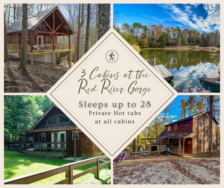 Three Cabins -Water Activities - Up To 28 -Hottubs - Slade, KY