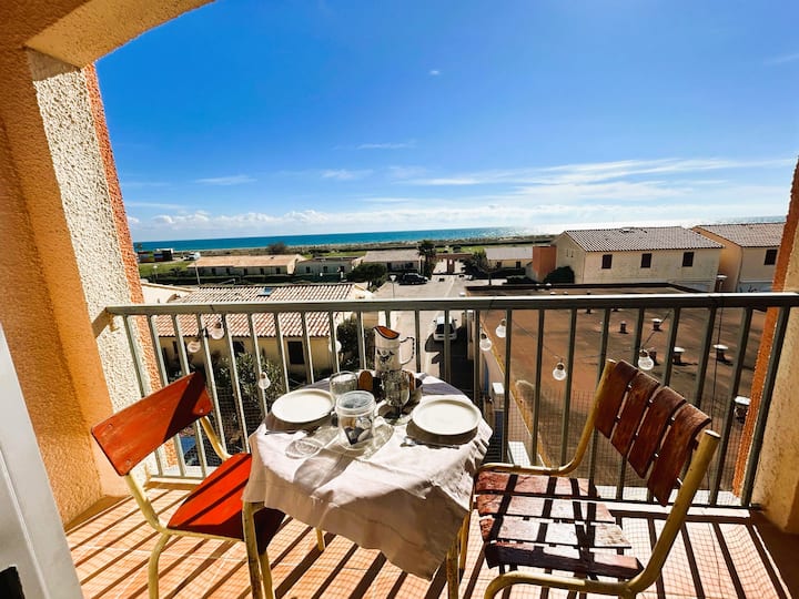 Joli Studio 3 Pers Terrasse Vue Mer Face Plage ! - Le Barcarès