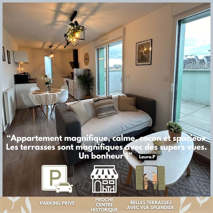 T3 Lumineux Proche Centre-parking Privé-terrasses - Rennes