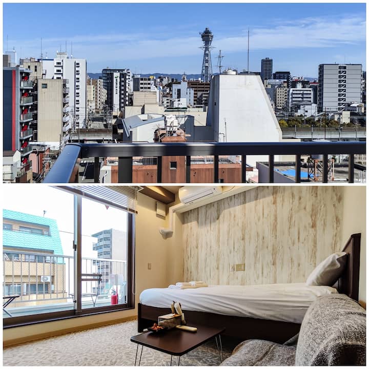 Leisurely Home#8f 能看到通天阁的大床房，步行地铁站2分钟近日本桥黑门市场 - 梅田