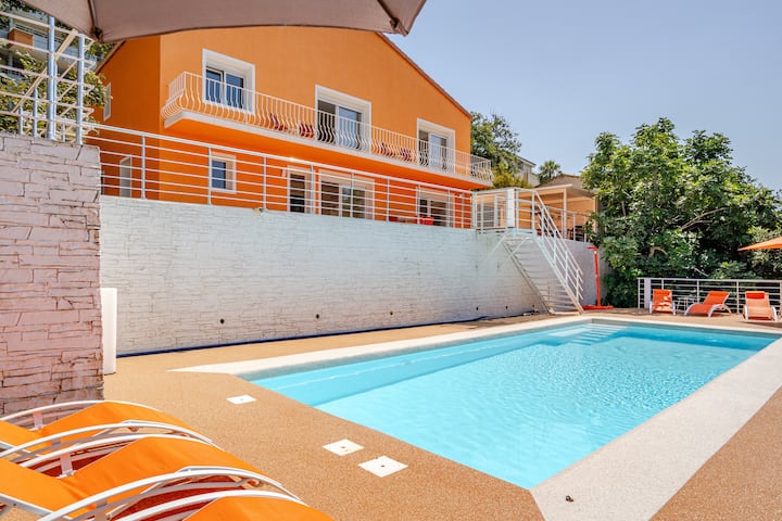 New Orange Villa 6br Heated Pool Gasbbq Great View - Villeneuve-Loubet