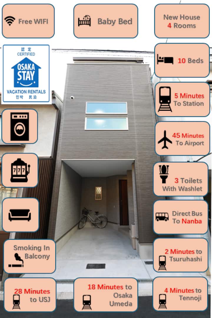 （Metrostation5m）new Jpn Villa/nambaumedatennojikix - Osaka