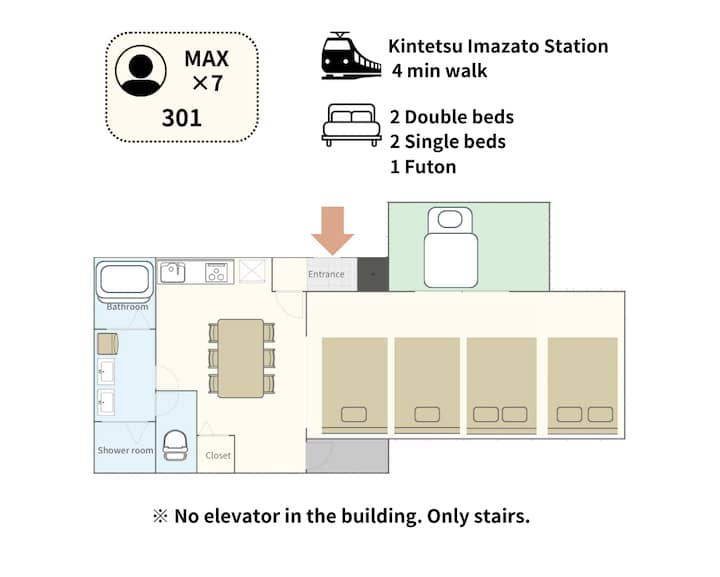 【7ppl】 Tsugawa Hotel 301-3mins To Kintetsu Imamiya - Osaka