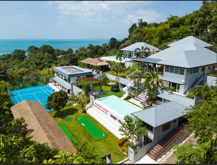 M&m Villa 8卧海景日落 滑梯泳池 瑜伽 儿童 网球场 花园 大庄园别墅 - Don Sak