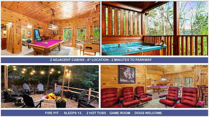 2 Cabins - 2 Hot Tubs, Games, Fire Pit, Parking - Gatlinburg, TN