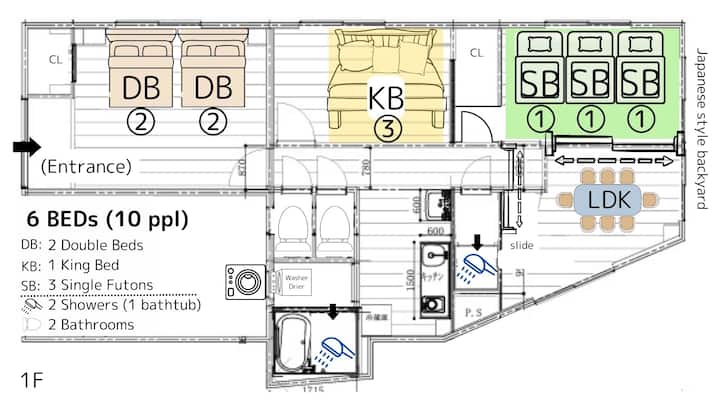 浅草歩14分/店3分/3寝室 2シャワー/2トイレ/60㎡/6bed/10ppl - Tokyo Station
