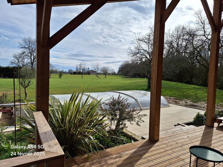 Maison En Bois, Au Calme, Avec Piscine (8 Pers) - Eauze