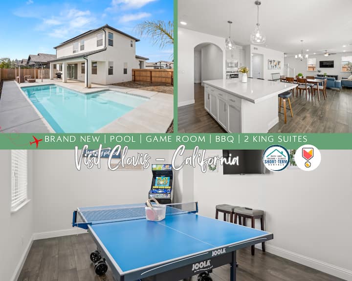 Brand New | Pool | Game Room | Bbq | 2 King Suites - Clovis, CA