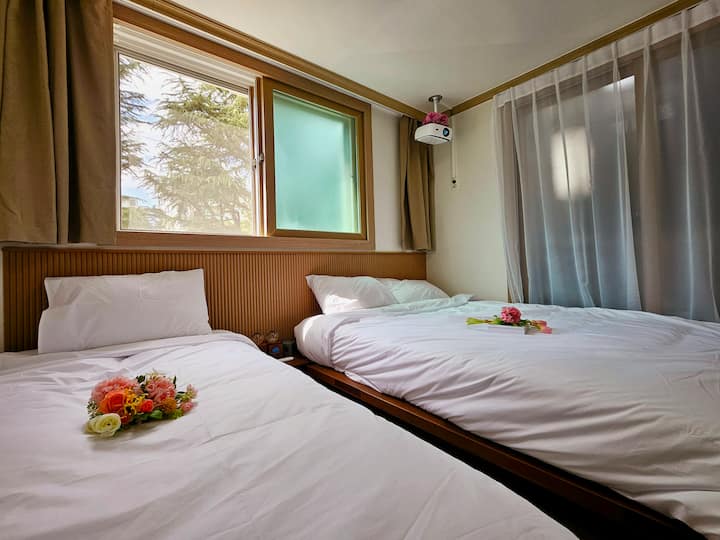 3. 주차/2룸/짐보관/호텔침구/고급2층침대/빔프로젝터/성심당5분/정수기/비데/엘베/소독 - Daejeon