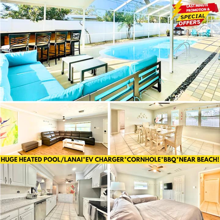 !Huge *Heated Pool/lanai*ev Charger*bbq-cornhole! - Clearwater Beach, FL