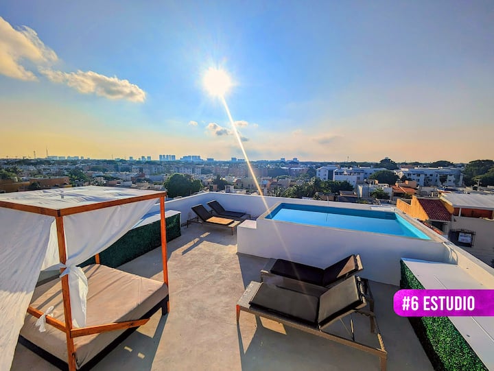 Rooftop Pool Studio Full-equipped & 15min To Beach - Cancún