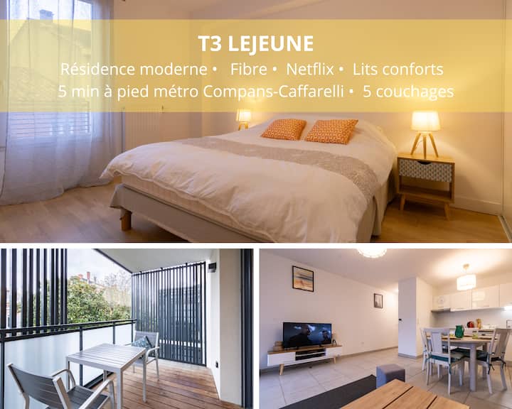T3 Lejeune 5 Pers Moderne-calme-fibre-balcon-métro - Toulouse