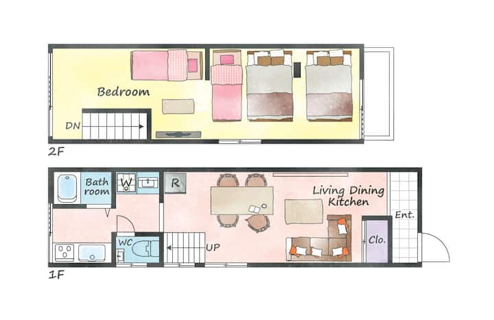 山手線駅｜渋谷池袋直通｜駒込駅徒歩4分 貸し切り戸建 7名 4bed プロジェクター - Ueno