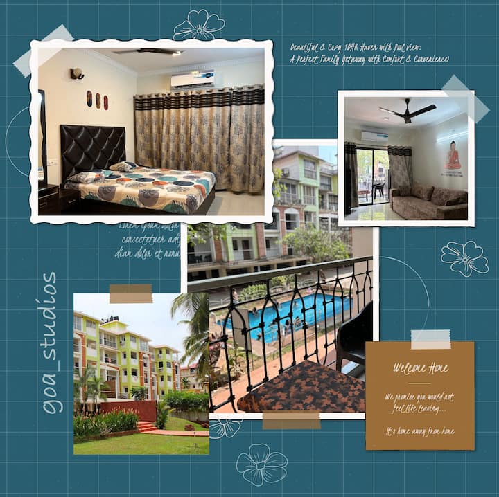 Sunny & Cozy Poolview 1bhk Perfect Getaway Apt - Goa