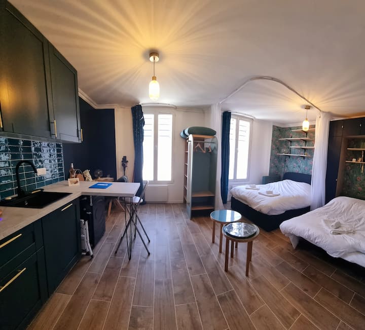 Studio Bleu Pleyel 2 à 3 Pers 1 Lit Double & 1 Lit - Paris 20e Arrondissement