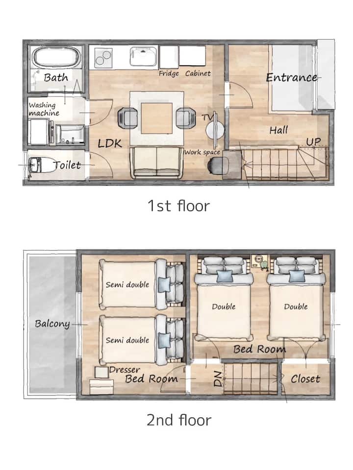 Namba12min/46㎡/2br/5pax/gare4min/famile/kixaccess - Osaka, Japan