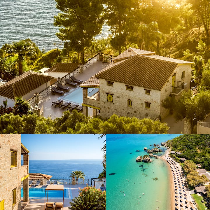 3' To Beach / 9 Bedrooms / 3 Private Pools / View - Zante