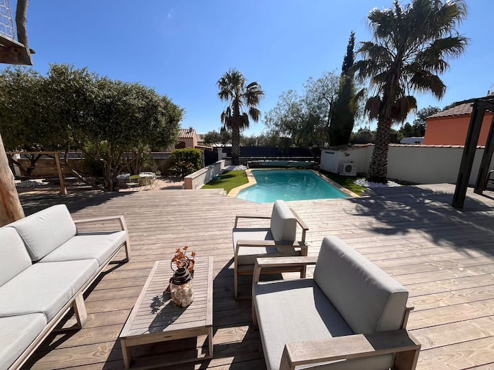 La Palme Villa - Heated Pool & Pétanque & Sea View - Leucate