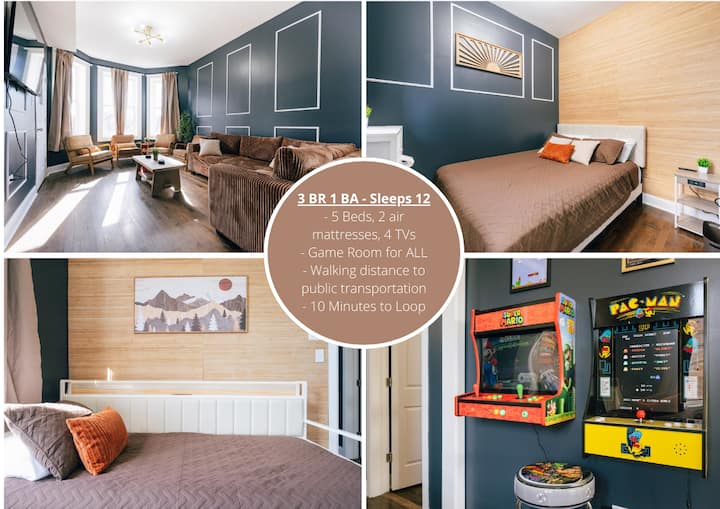 Sleeps 12 - Games - 10 Mins To Loop - 3 Bedrooms - Chicago, IL