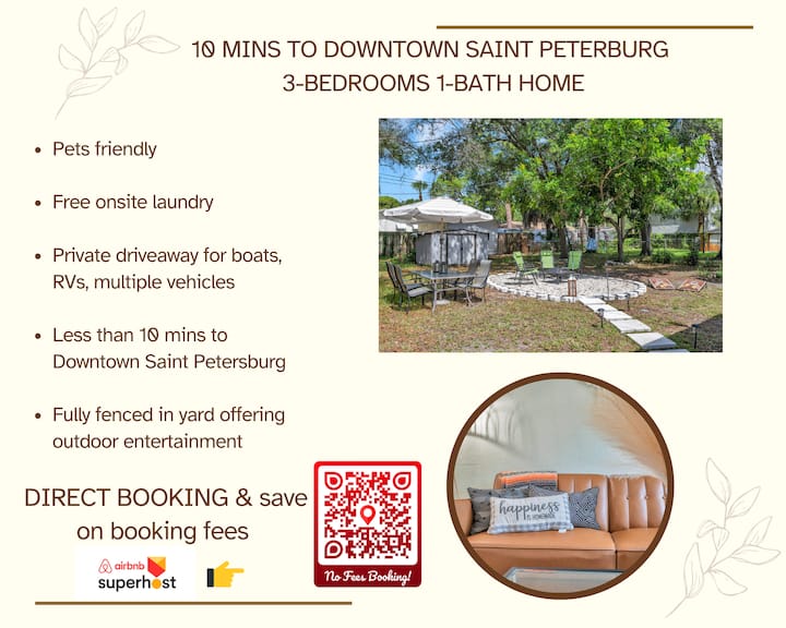 3brds Home/laundry/pets/10 Mins Downtown St Pete - St. Petersburg, FL