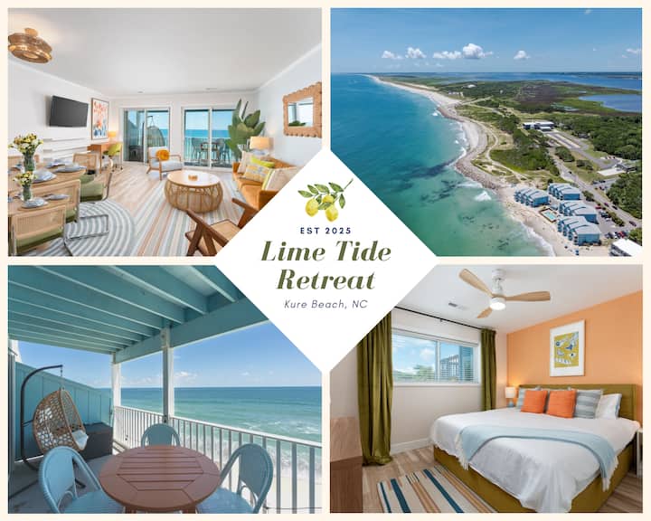 Lime Tide Retreat-oceanfront Stay W/ Pool & Views! - Kure Beach, NC