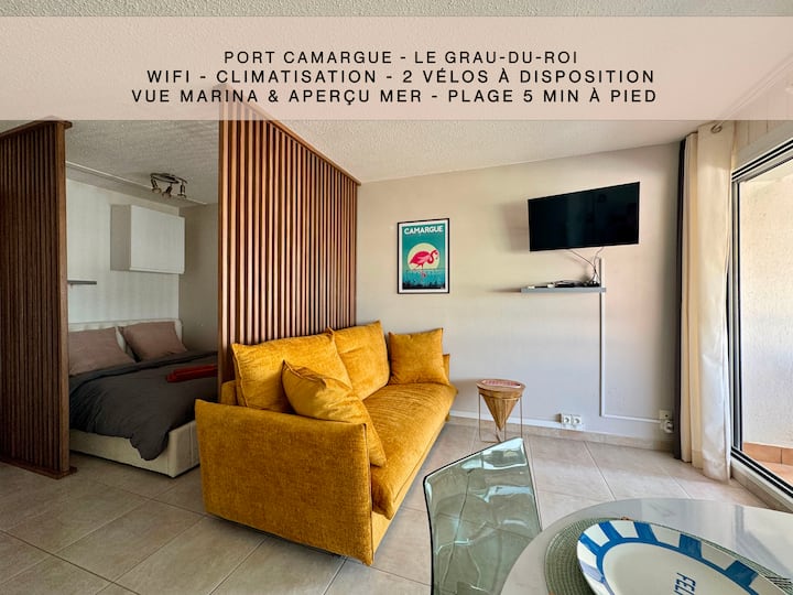 Studio Cosy Avec Vue Marina / Mer - Plage à 5min - Plage de Port Camargue