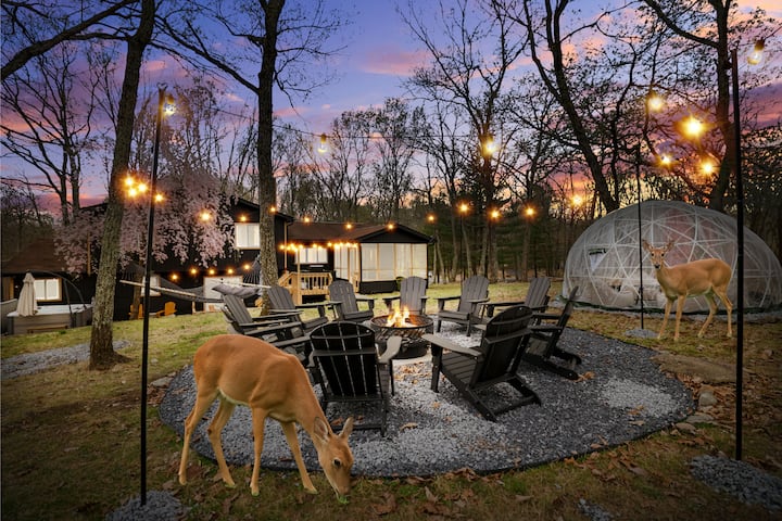 Hot Tub, Sauna & Pool Lodge | Dome, Fire Pit Cabin - Tannersville, PA