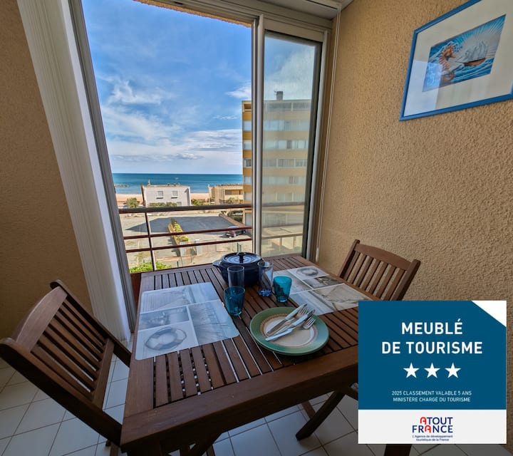 T2 Résidence Calme + Parking, Vue Mer, Plage 50m - Valras-Plage